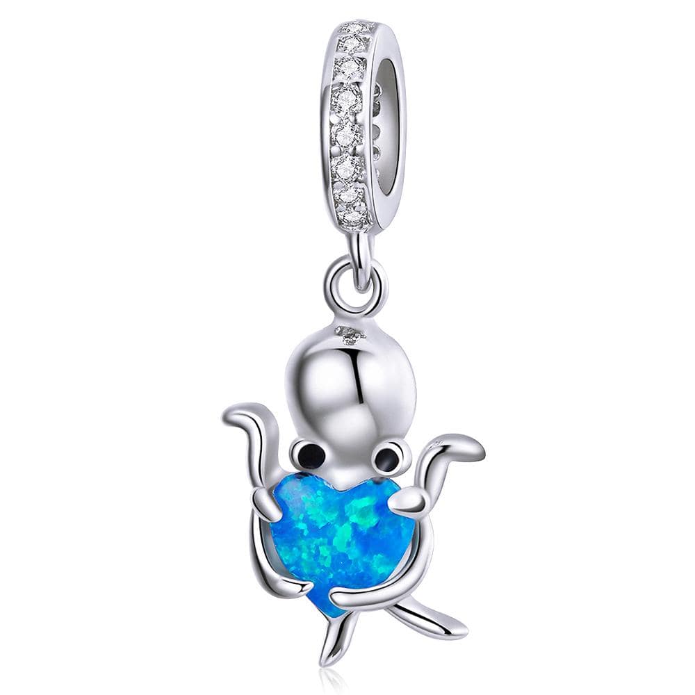 Solid 925 Sterling Silver Little Octopus feat. Blue Blazing Heart ...