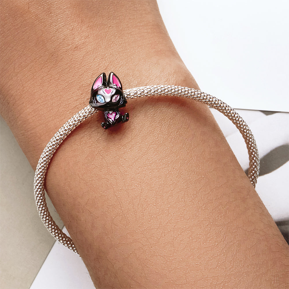 Solid 925 Sterling Silver Odd Eyed Evil Cat Charm - 925 Signature Silver