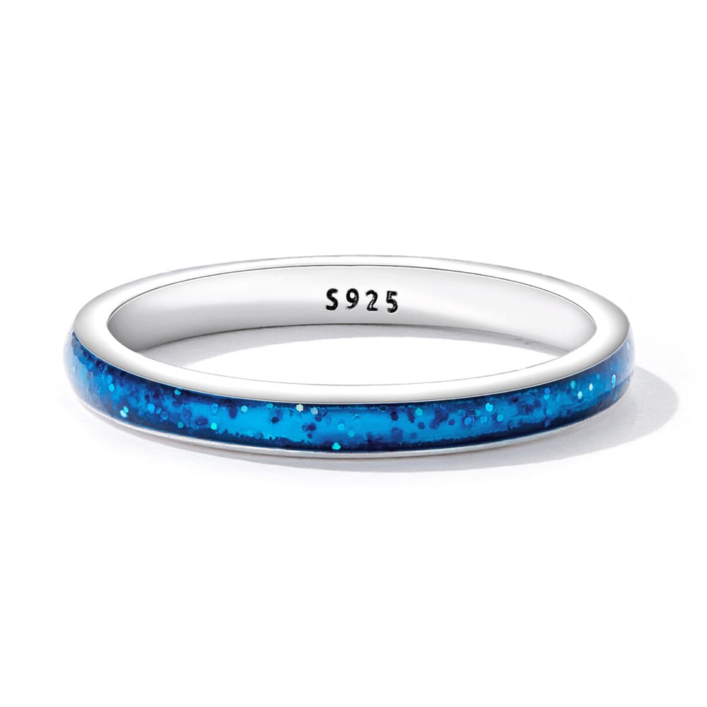 Solid 925 Signature Silver Liquid Blue Ring - 925 Signature Silver