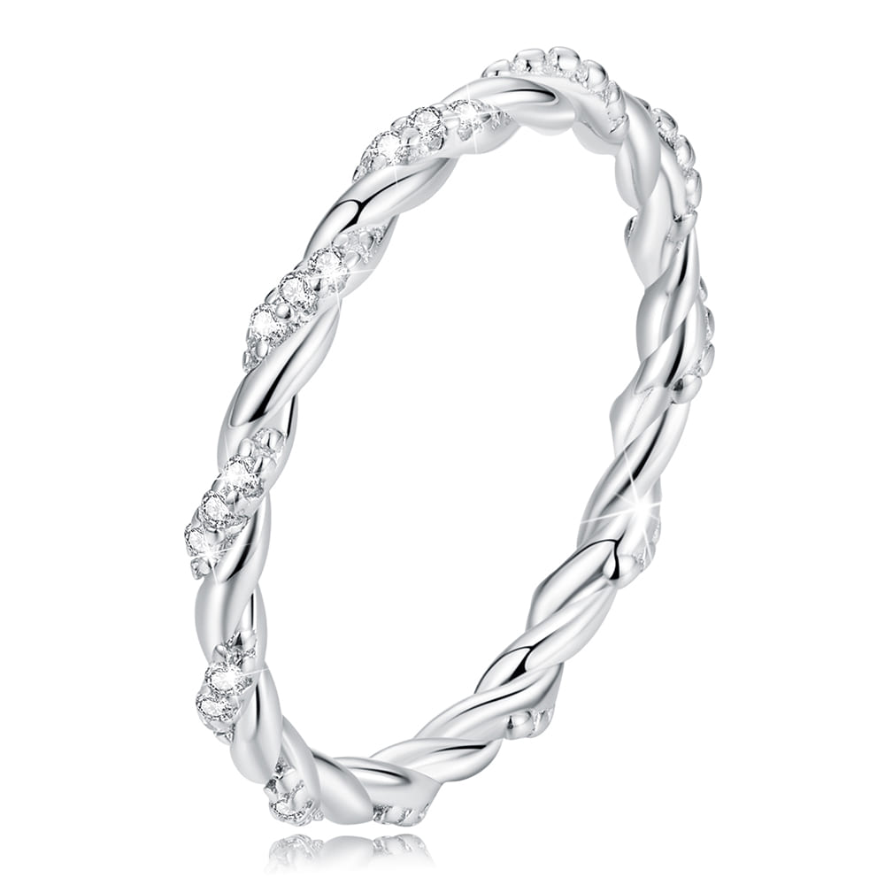Solid 925 Signature Silver Twisted Crystal String Ring - 925 Signature ...