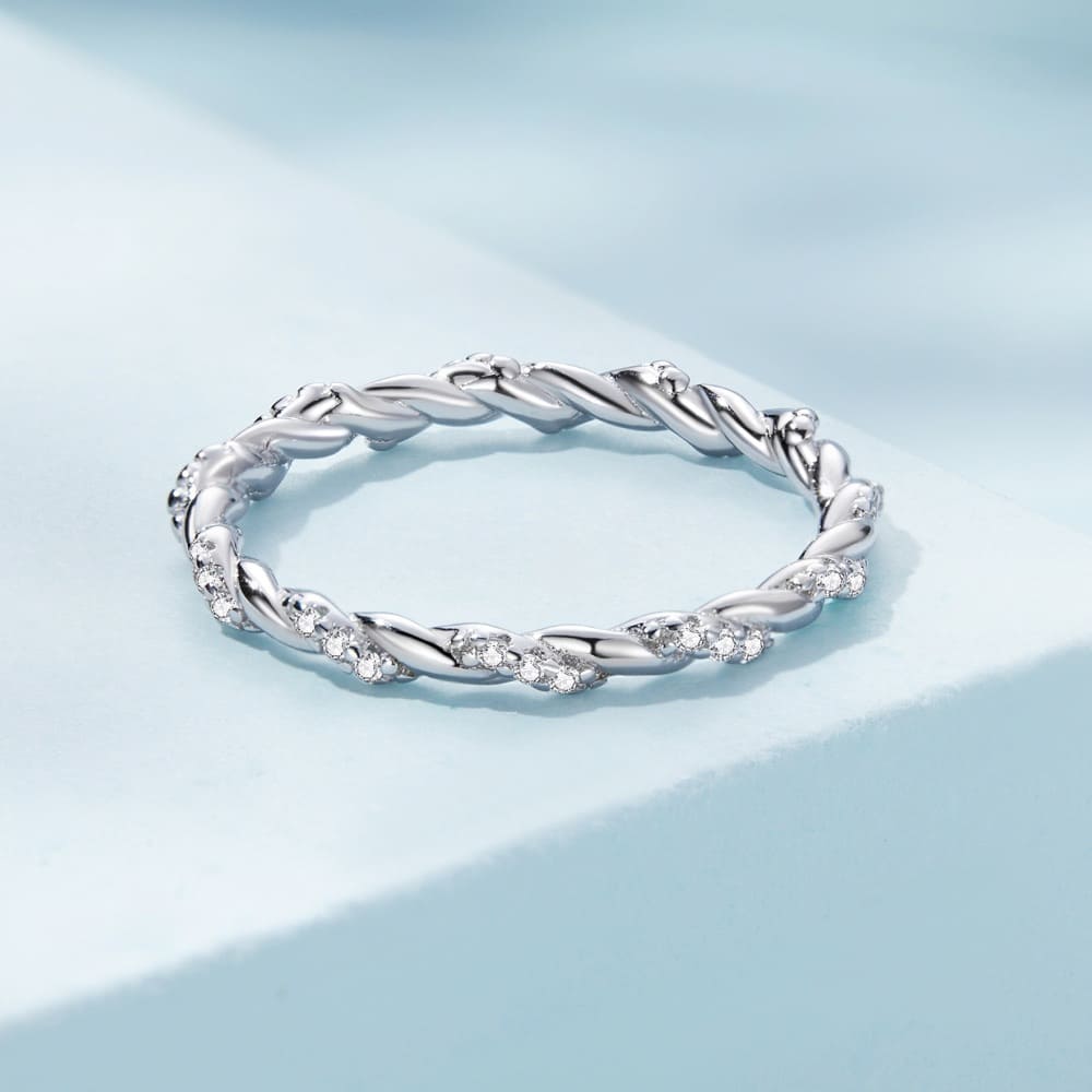Solid 925 Signature Silver Twisted Crystal String Ring - 925 Signature ...