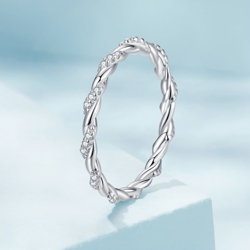 Solid 925 Signature Silver Twisted Crystal String Ring - 925 Signature ...
