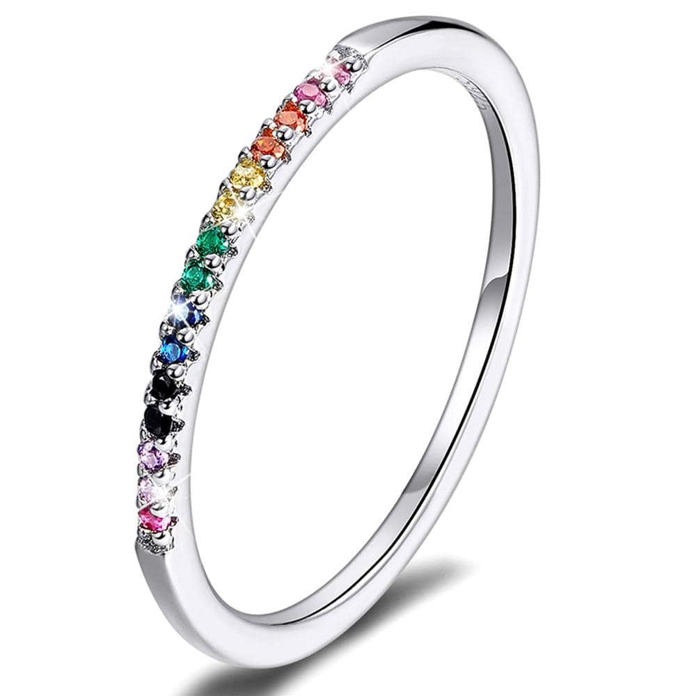 Solid 925 Sterling Silver Rainbow Colourful Casual Ring - 925 Signature ...