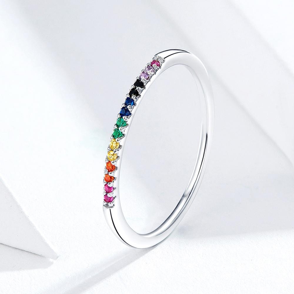 Solid 925 Sterling Silver Rainbow Colourful Casual Ring - 925 Signature ...