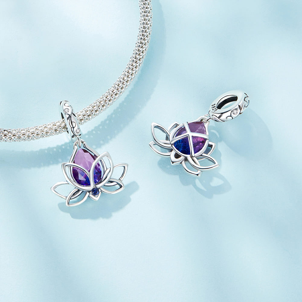 Solid 925 Signature Silver Lotus Gleam Fusion Charm - 925 Signature Silver