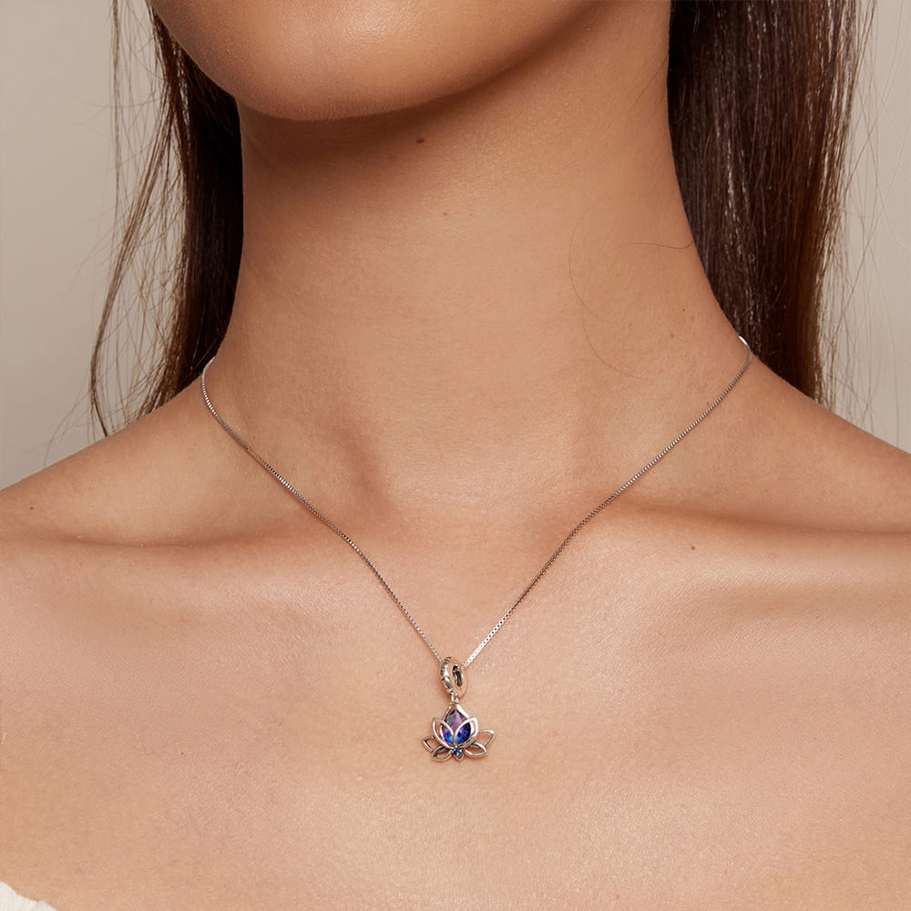 Solid 925 Signature Silver Lotus Gleam Fusion Charm - 925 Signature Silver