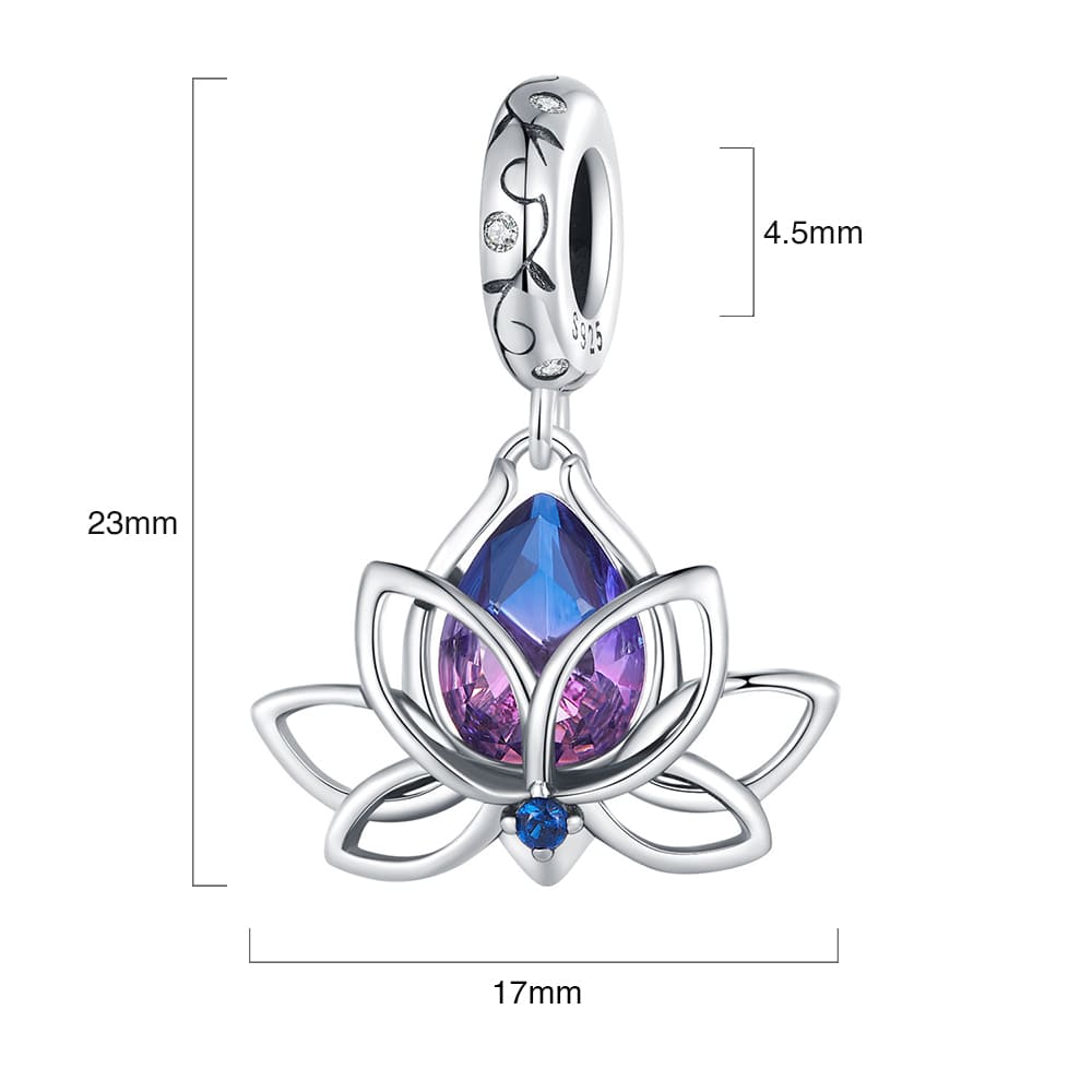 Solid 925 Signature Silver Lotus Gleam Fusion Charm - 925 Signature Silver